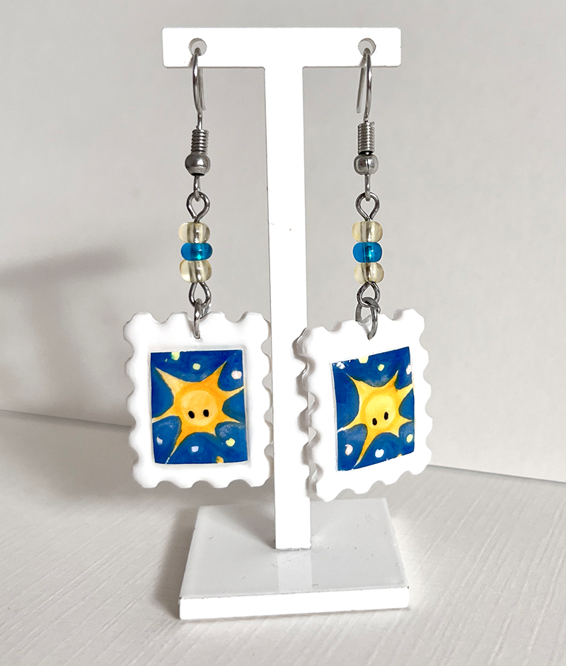 [MADE TO ORDER] Star | Polymer clay postal stamp earrings – Aiko Graven